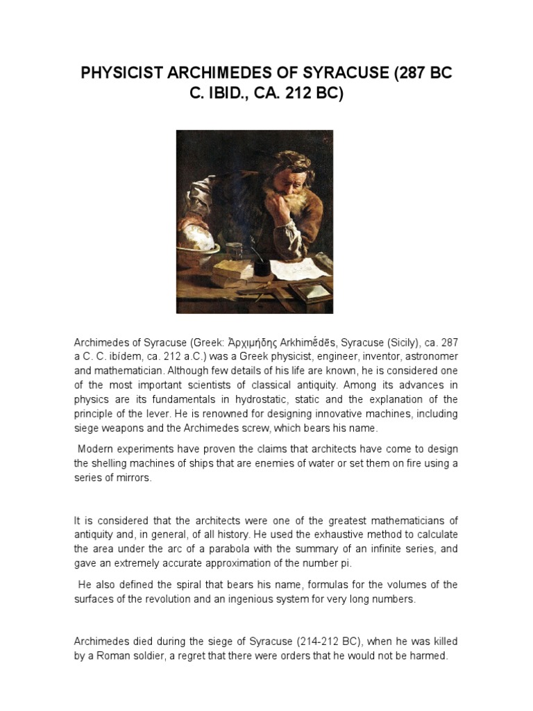 Archimedes: Life and Discoveries | PDF | History | Classics