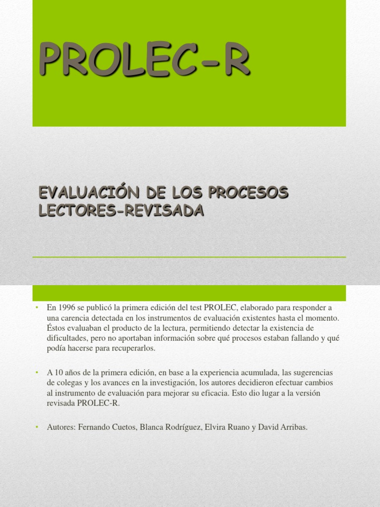 Prolec R | Palabra | Lectura (proceso)