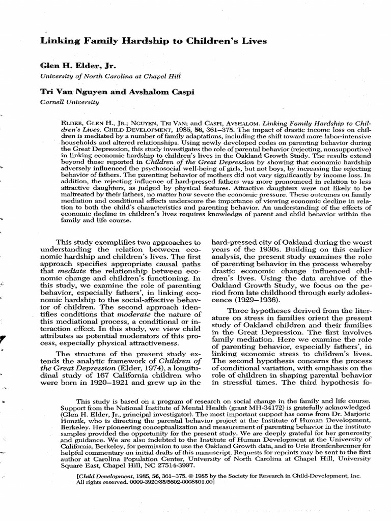 Linking Family Hardship To Children's Lives | PDF | Adolescence ...