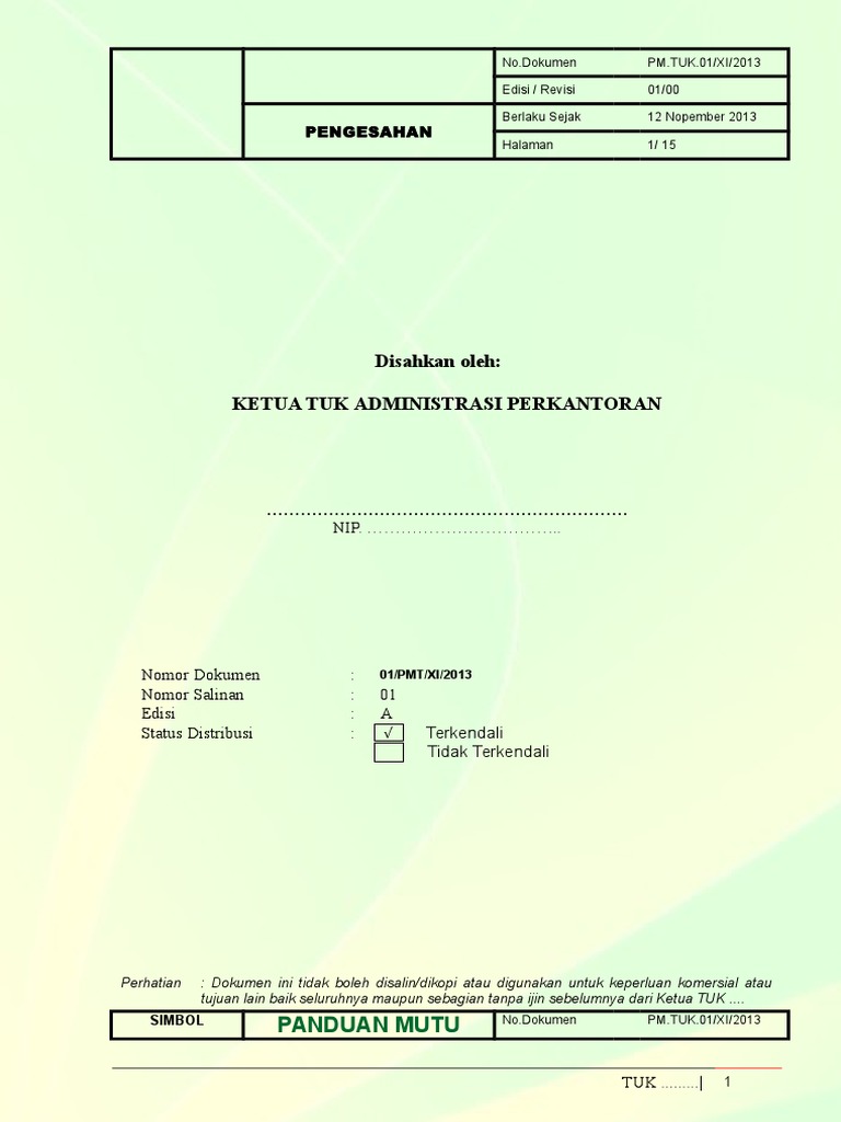 Contoh Panduan Mutu Tuk