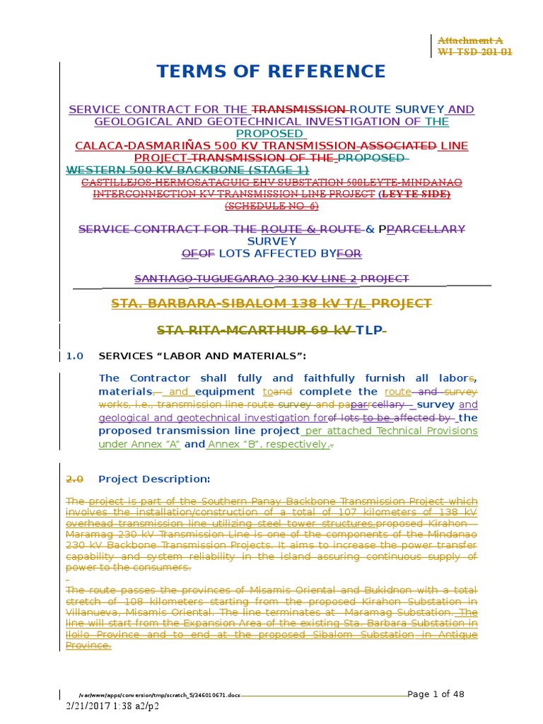 TOR For Route-Geo - Calaca-Dasma500 | PDF | Surveying | Topography