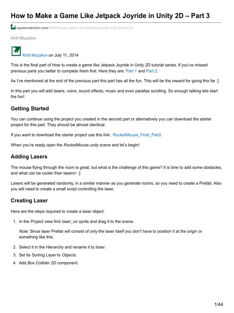 How To Make A Game Like Jetpack Joyride In Unity 2d Part 3 Pdf Method Computer Programming