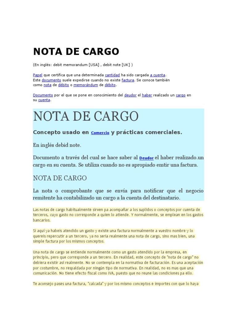 Definición y Uso de Notas de Cargo | PDF