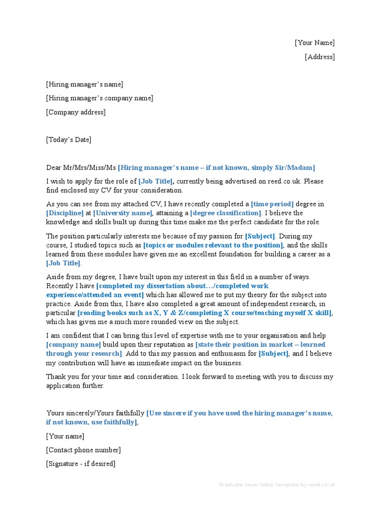 Graduate Cover Letter Template | PDF | Expert | Academia