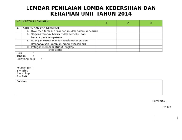 Penilaian Lomba Kebersihan 5R | PDF