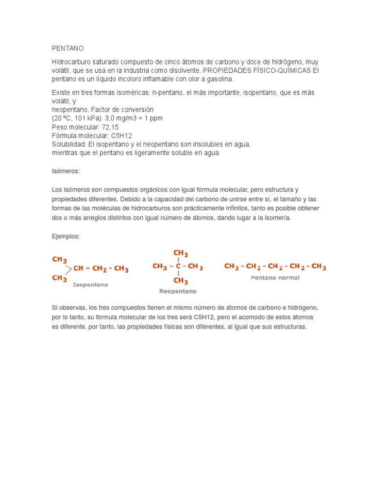 Características y Estructura del Pentano | PDF | Isómero | Moléculas