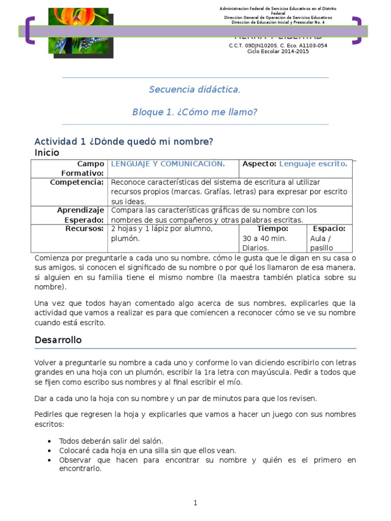 Secuencias Aprendo Con Mi Nombre Completo | PDF | Jardín de infancia ...