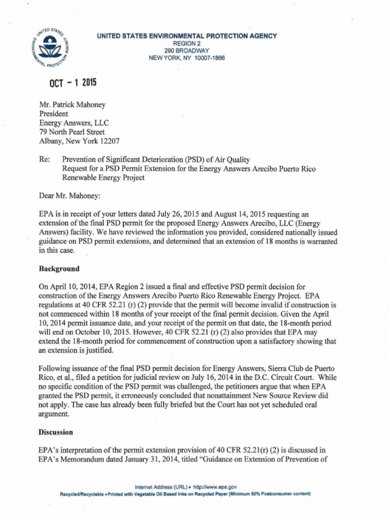 Energy Answers-Final Permit Extension Letter | PDF | United States ...