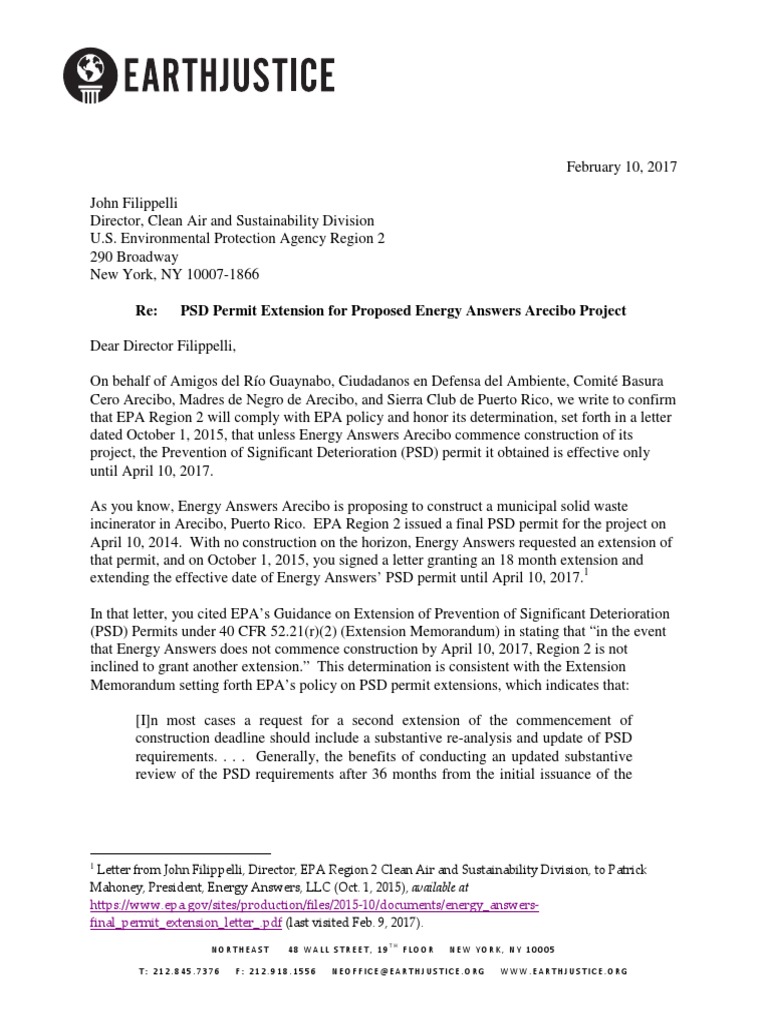 PSD Permit Extension for Arecibo Project | PDF | Clean Air Act (United ...