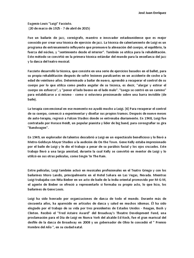 Técnica de Jazz de Luigi Facciuto | PDF | Bailes | Jazz