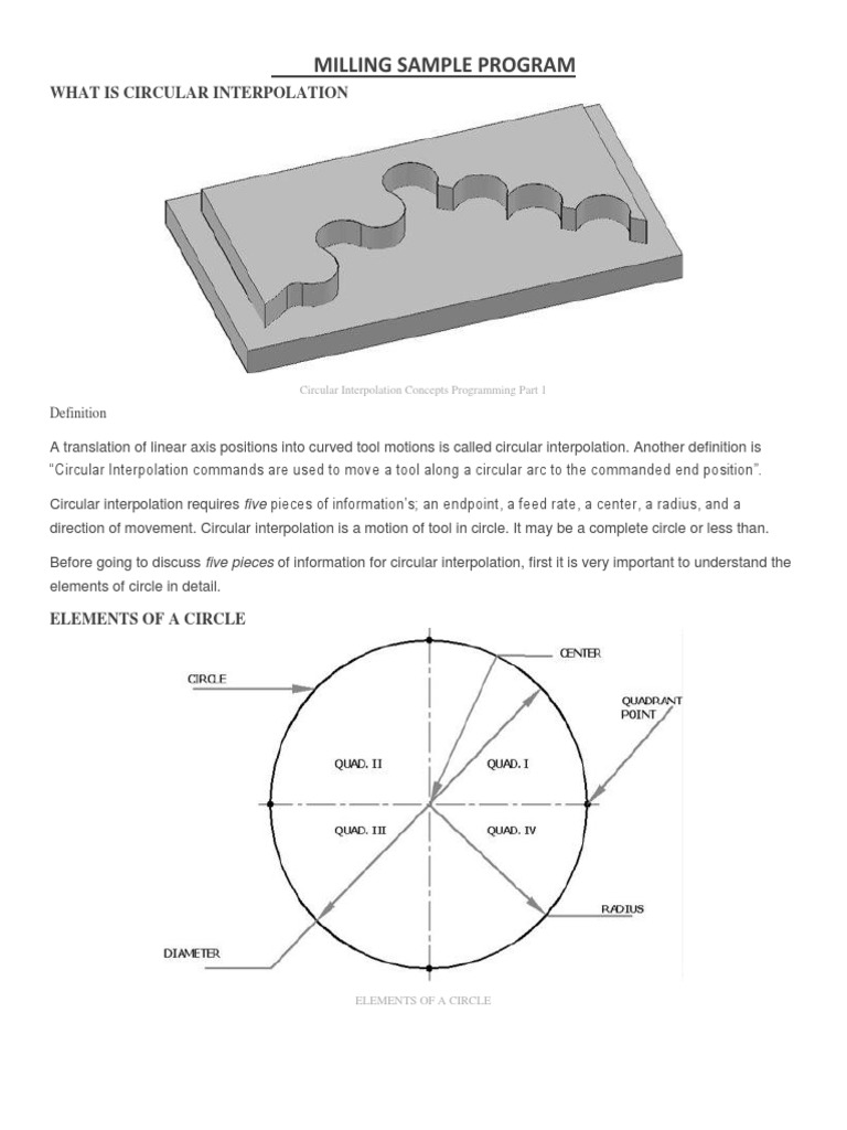 CNC Milling Sample Program | PDF | Circle | Cartesian Coordinate System