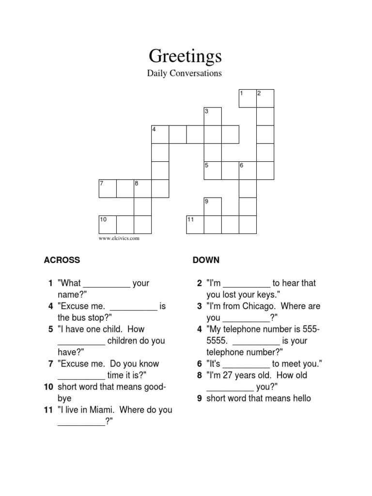 Greetings Crossword PDF | PDF