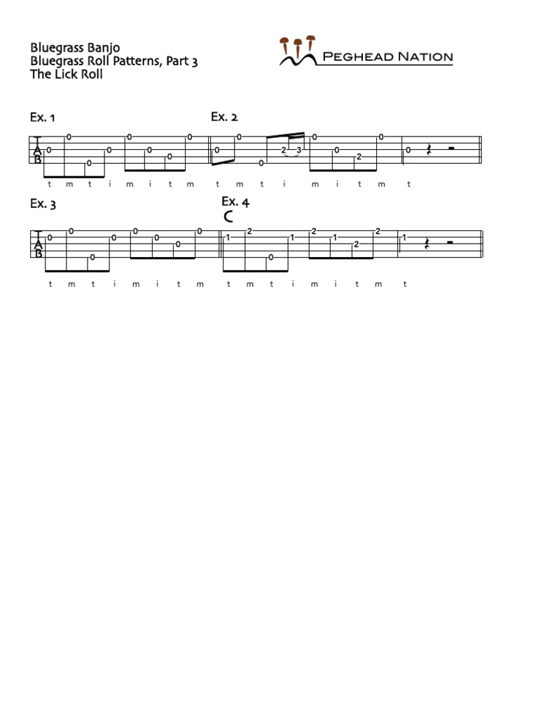 Bluegrass Banjo Bluegrass Roll Patterns, Part 3 The Lick Roll | PDF