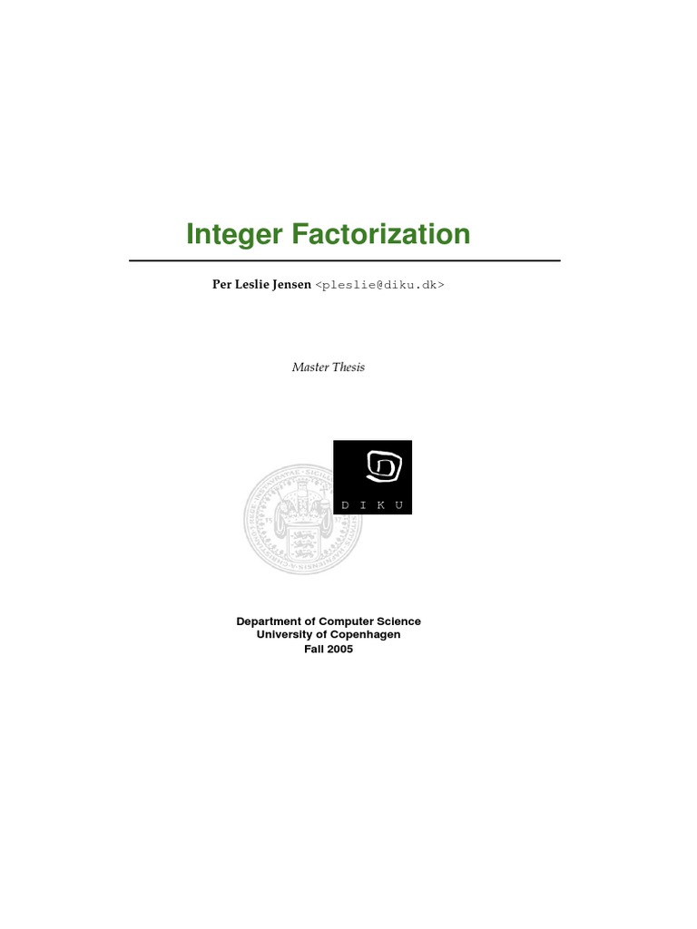 Integer Factorization - Master Thesis | PDF | Field (Mathematics) | Group (Mathematics)
