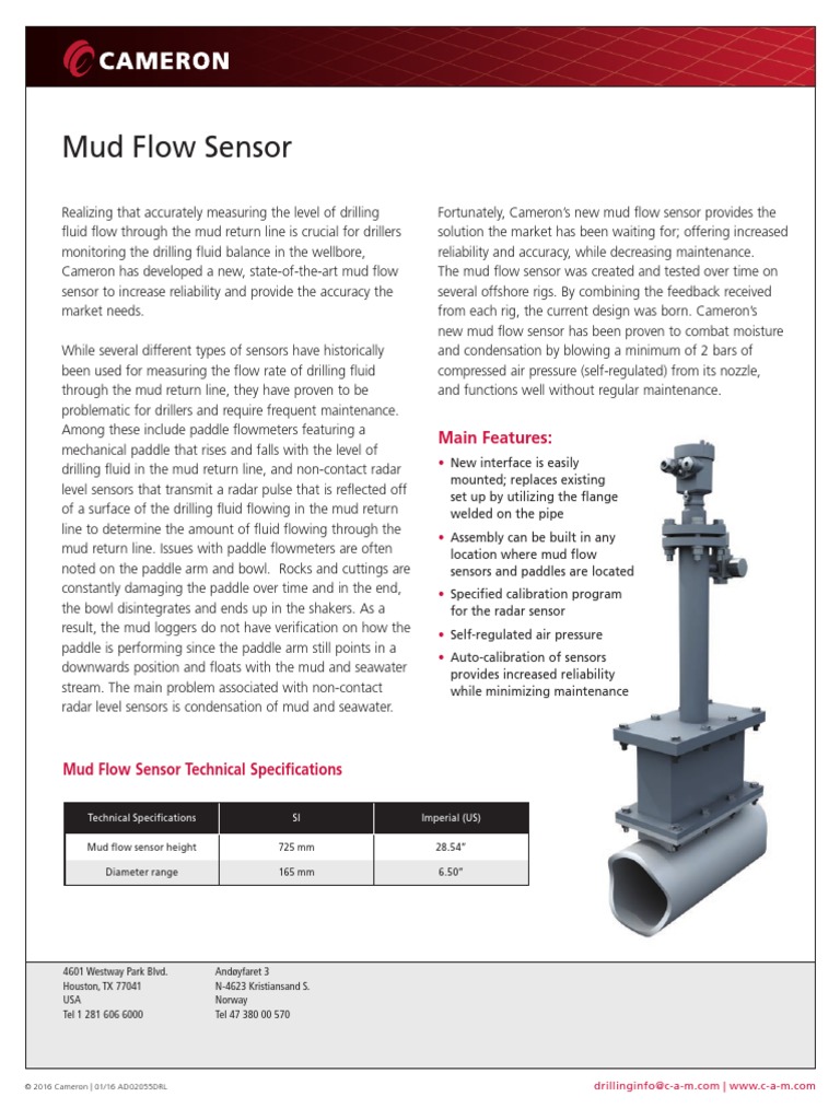Mud Flow Sensor Flyer | Download Free PDF | Flow Measurement | Drilling Rig