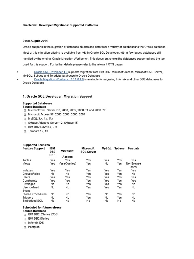 Oracle SQL Developer Migrations Supported Platforms | PDF | Oracle ...