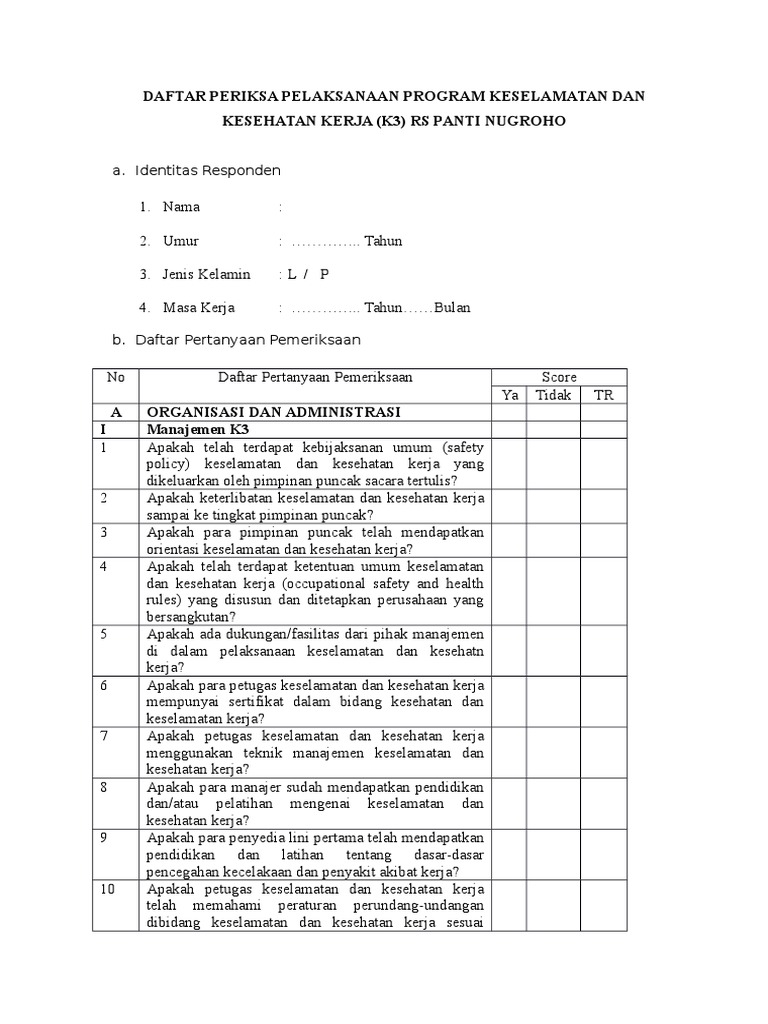 Daftar Checklist Inspeksi k3 | PDF | Bisnis
