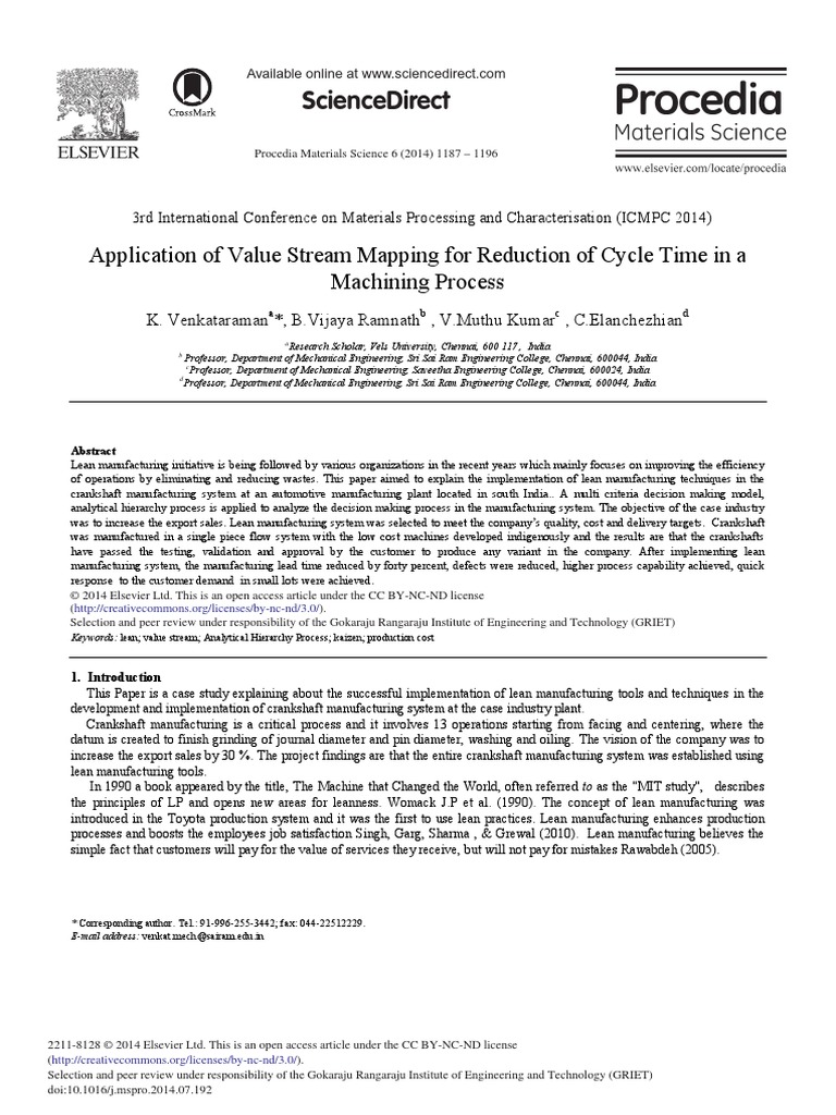 Application Of Value Stream Mapping For Reduction Of Cycle Time In A Machining Process Pdf Pdf