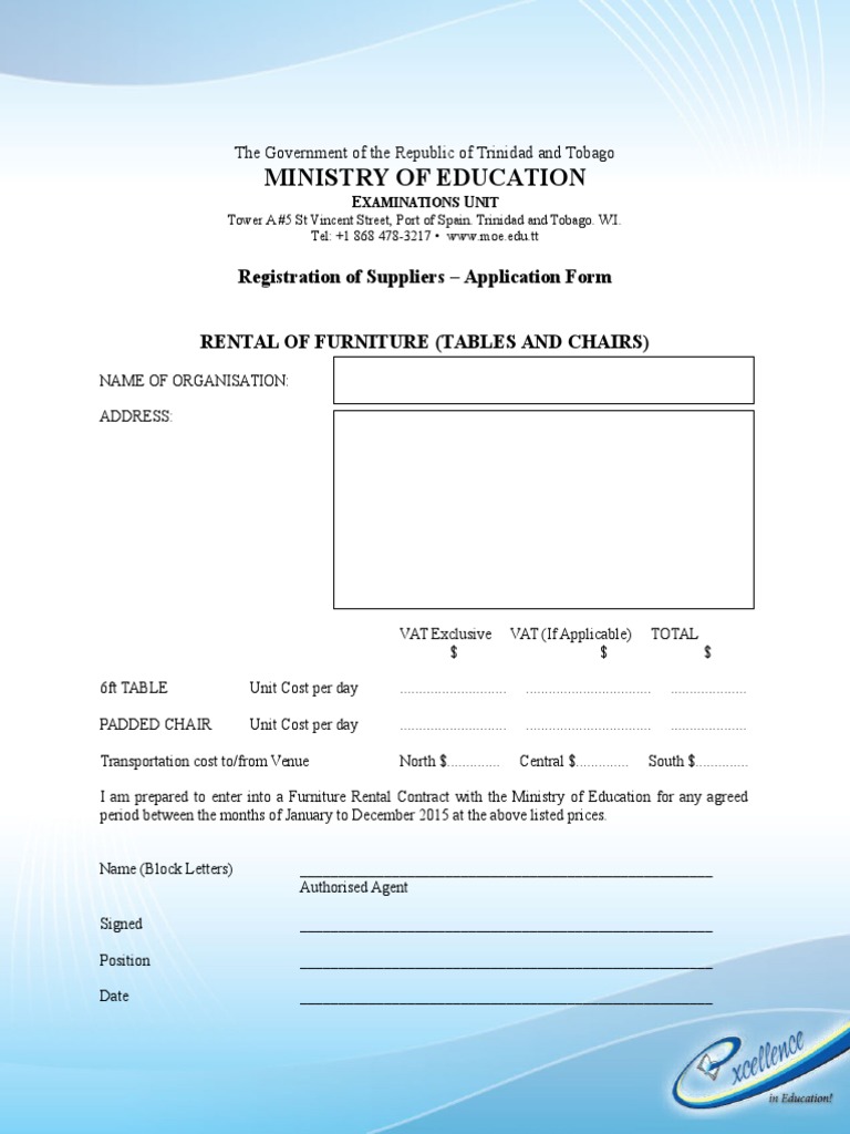 Ministry of Education: Registration of Suppliers - Application Form ...