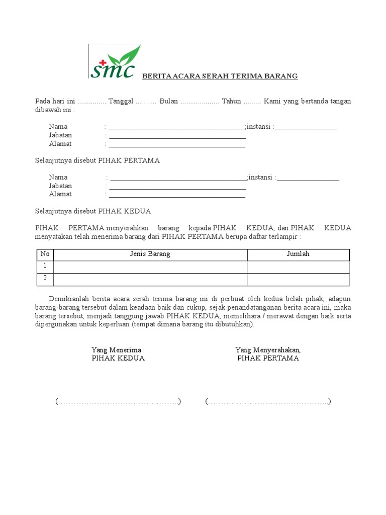 Form Berita Acara Serah Terima Barang