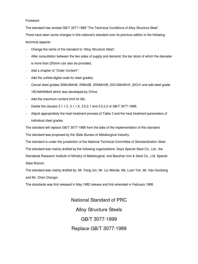 GB3077-1999 English Version | PDF | Heat Treating | Steel