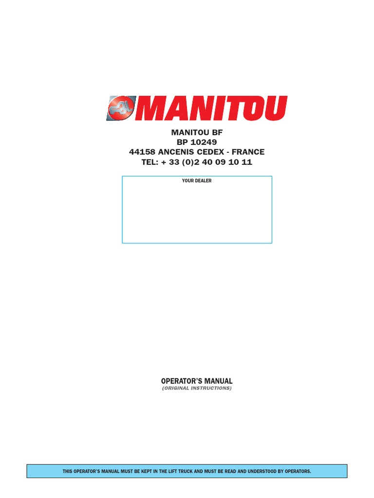 Manitou Operator Manual | PDF | Elevator | Truck
