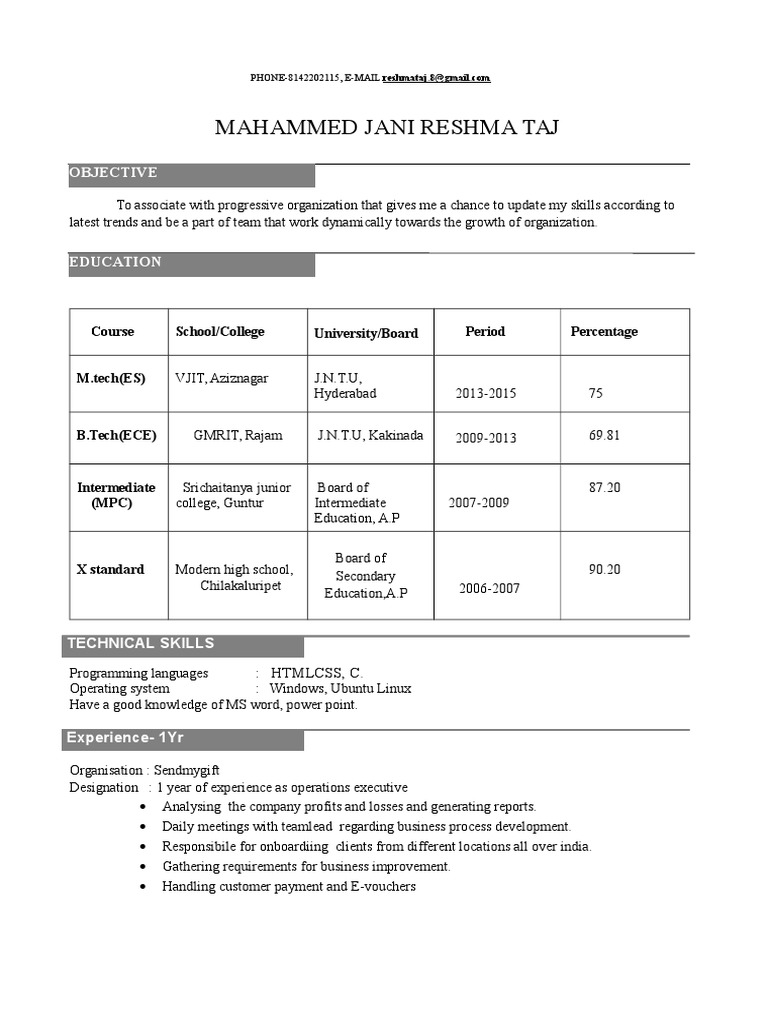 Reshma Resume | PDF | Linux | Computing