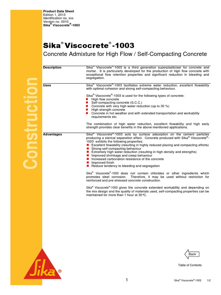 Sika Viscocrete 1003 Pds En | Concrete | Manmade Materials
