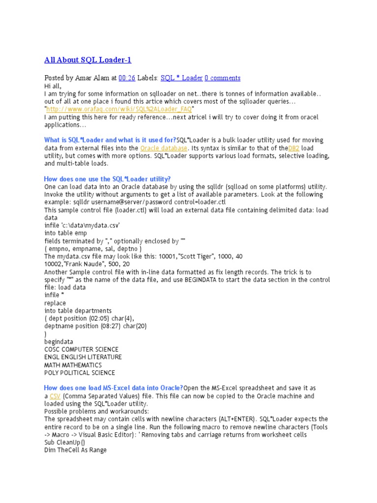 All About SQL Loader | PDF | Database Index | Comma Separated Values