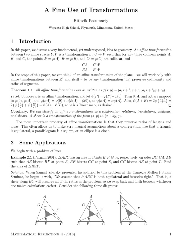 Affine Transformations in Geometry | PDF | Triangle | Circle