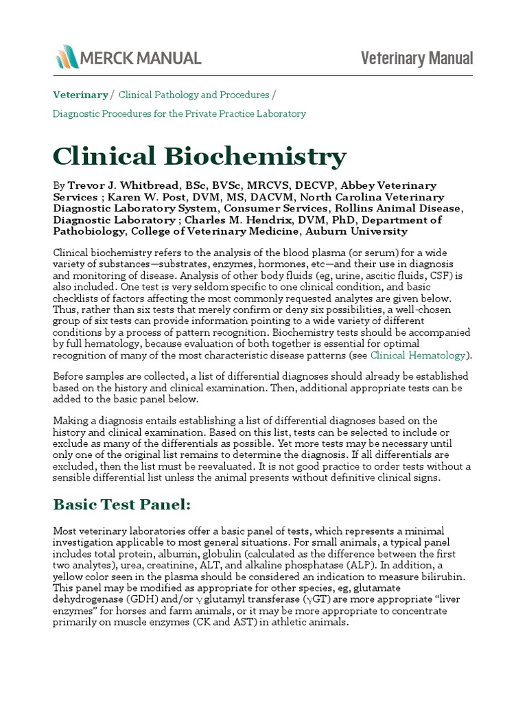 Clinical Biochemistry - Clinical Pathology and Procedures - Vet | PDF ...