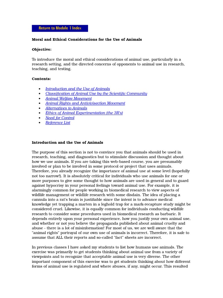 Moral and Ethical Considerations For The Use of Animals | PDF | Animal ...