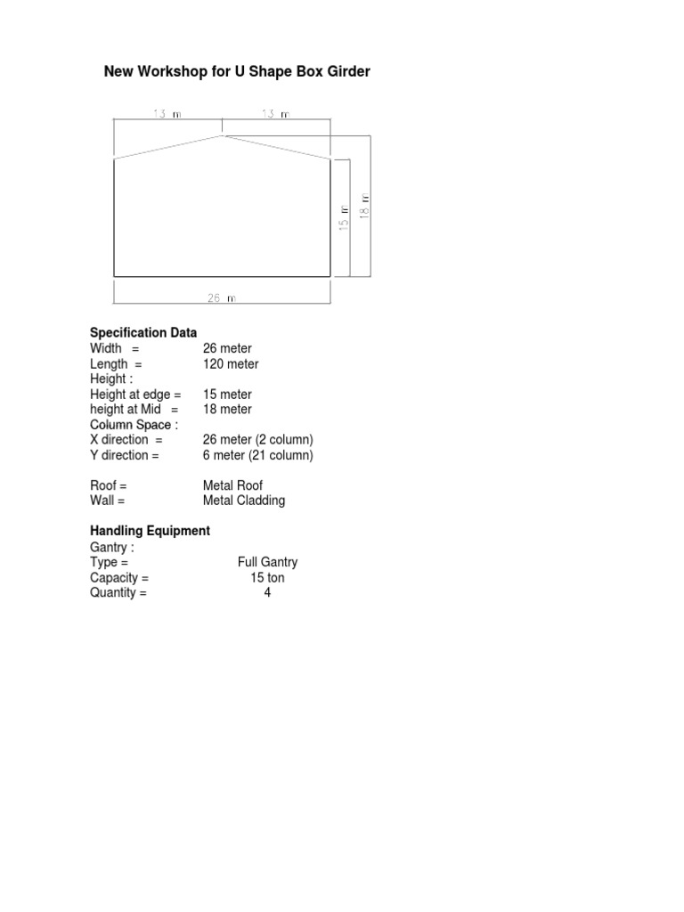 New Workshop For U Shape Box Girder: Specification Data | PDF