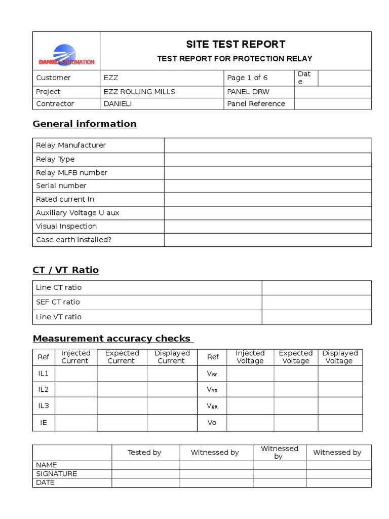 Protection Relay Test Report | PDF | Manufactured Goods | Electronics
