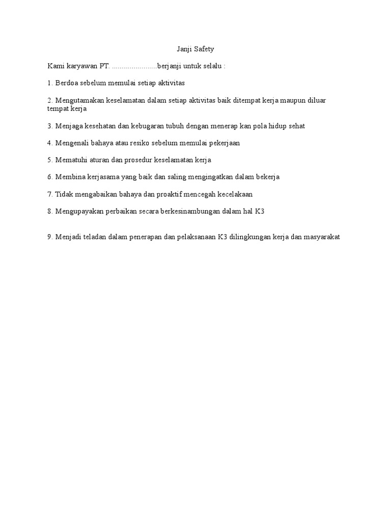 Ikrar Keselamatan Karyawan PT. | PDF
