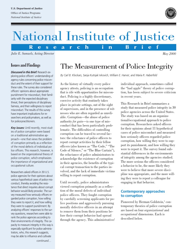 Measuring Police Integrity in the U.S. | PDF | Police | Police Officer