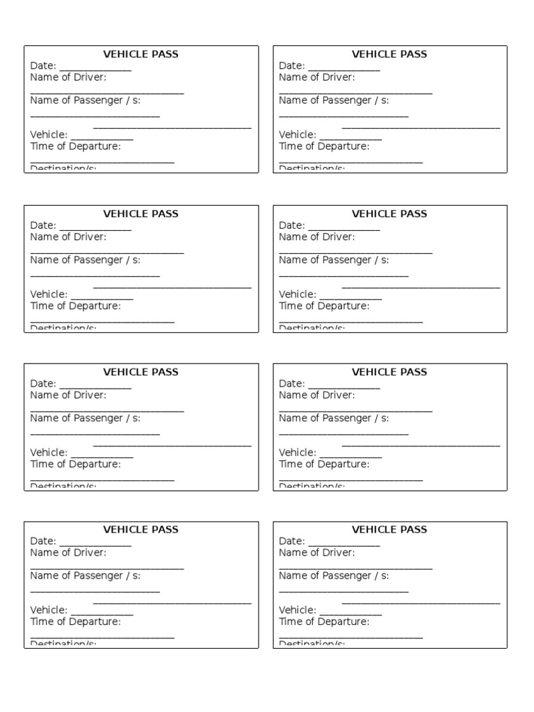 Vehicle Pass Pdf