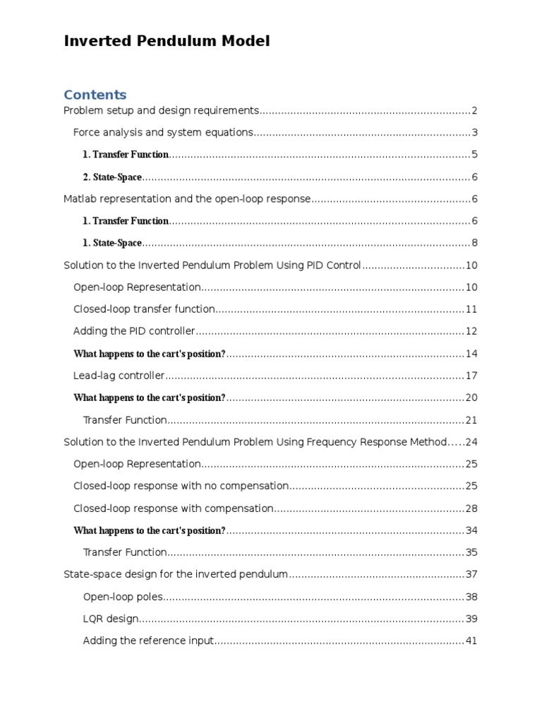 Inverted Pendulum Model: 1. Transfer Function 2. State-Space | PDF