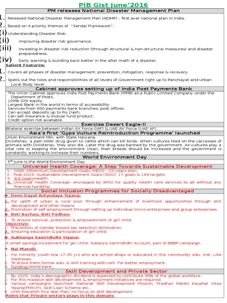 (I) (Ii) (Iii) (Iv) 1. 2.: PM Releases National Disaster Management ...