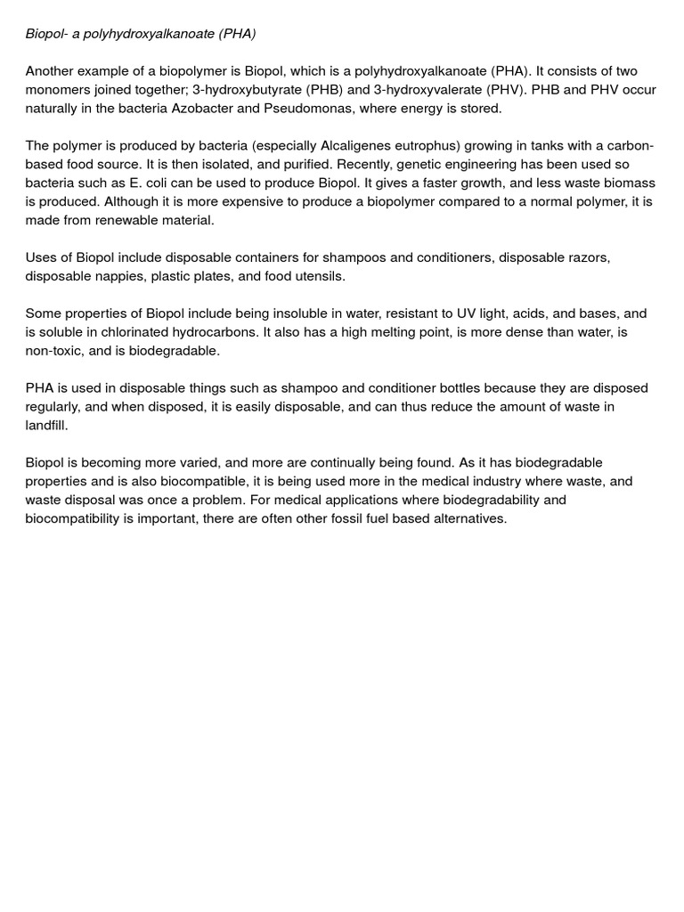 Biopol: Properties and Applications | PDF | Wellness | Science ...