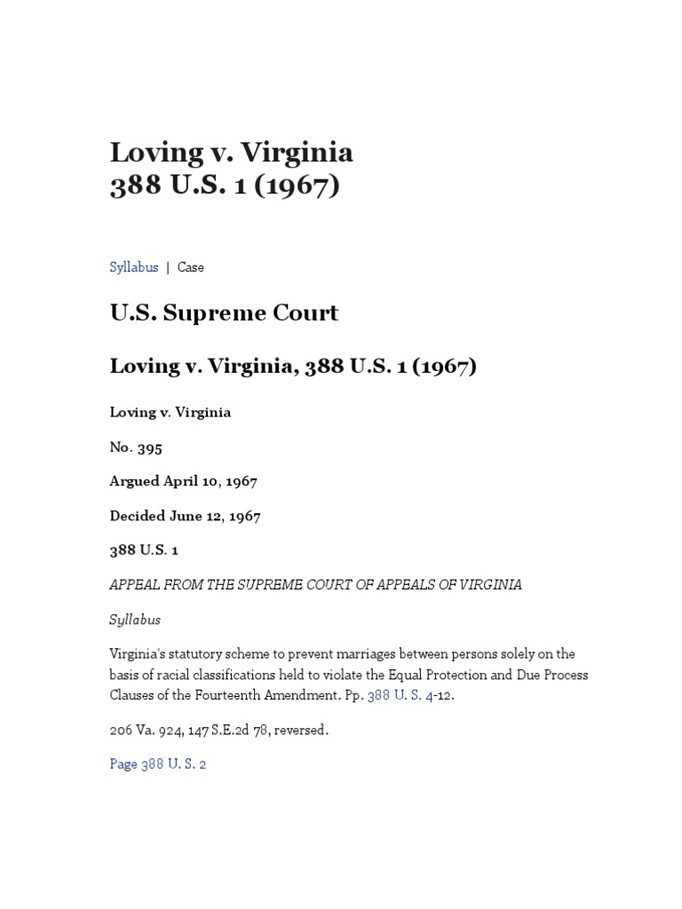 Loving v. Virginia (Full Text) - 388 U.S. 1 (1967) - Justia U.S | PDF ...