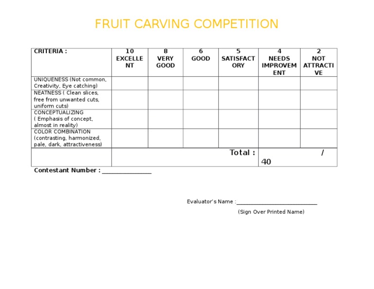 Fruit Carving Competition Judging Criteria | PDF