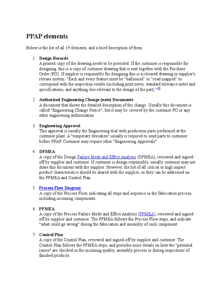 PPAP Elements Description | PDF | Specification (Technical Standard) | Calibration