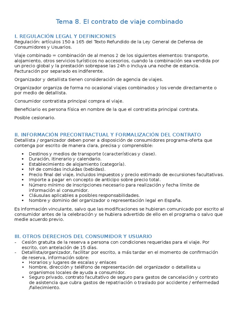 Tema 8 El Contrato de Viaje Combinado | PDF | Turismo | Los consumidores