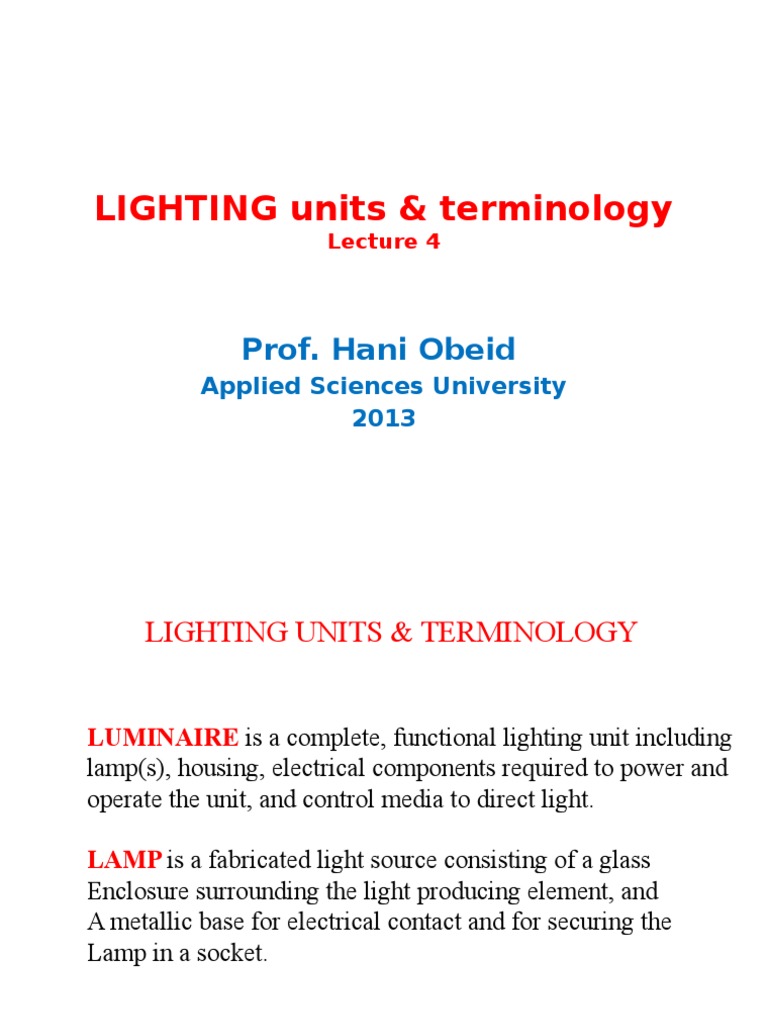 LIGHTING Units & Terminology: Prof. Hani Obeid | PDF