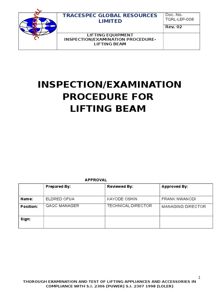 Examination Procedure for Lifting Beam Inspection | Test (Assessment ...