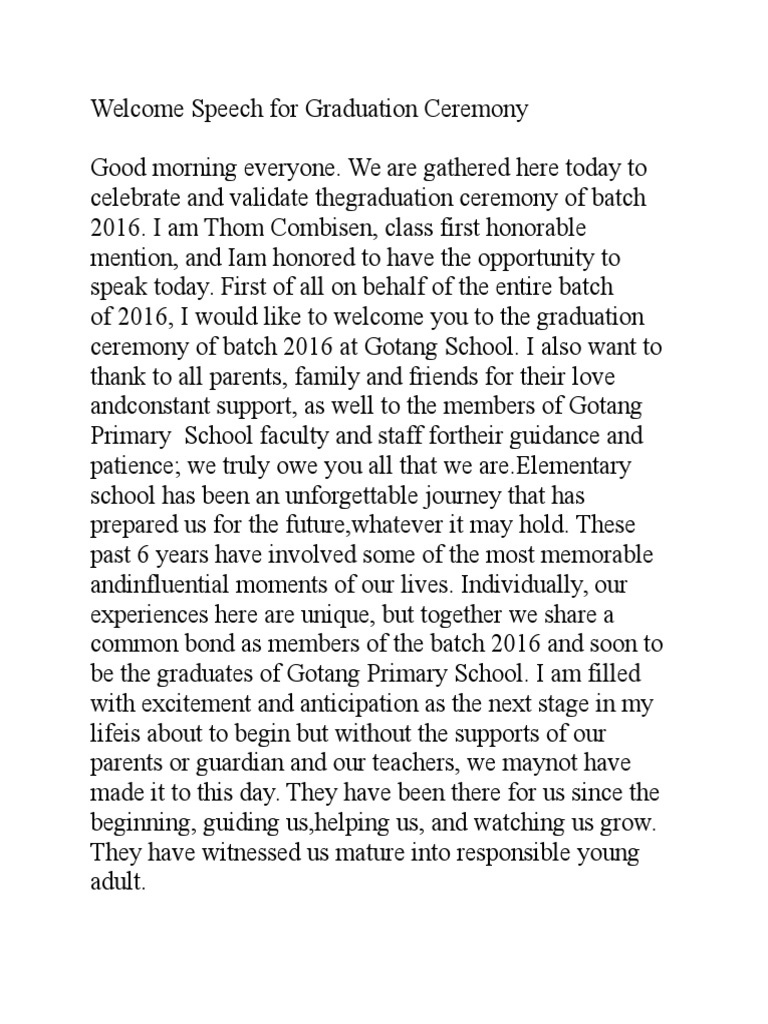 Welcome Speech For Graduation Ceremony | PDF