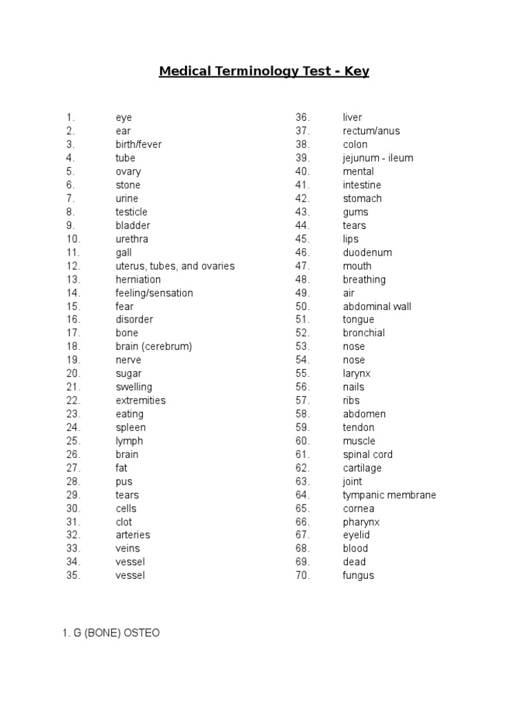 Medical Terminology Test - Key | PDF | Abdomen | Anatomy