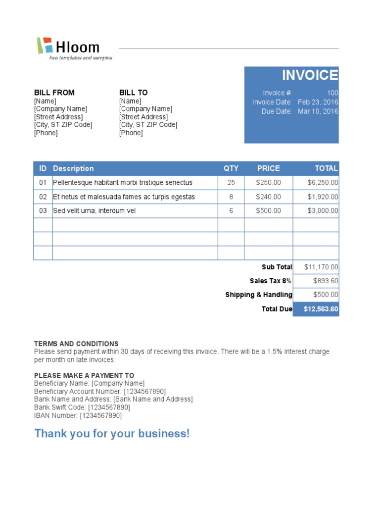 Invoice: Thank You For Your Business! | PDF