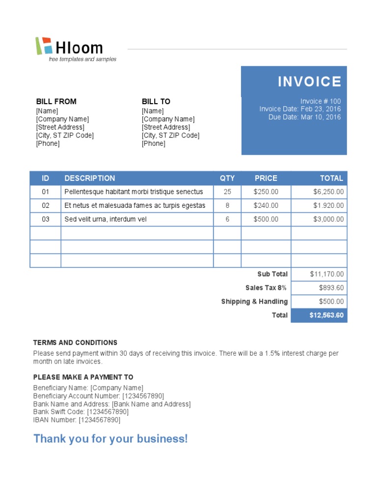 Invoice: Thank You For Your Business! | PDF